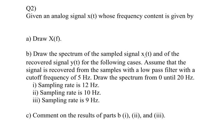 Q2) Given an analog signal x(t) whose frequency | Chegg.com