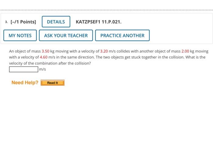 Solved 3. [-/1 Points) DETAILS KATZPSEF1 11.P.021. MY NOTES | Chegg.com Solved 3. [-/1 Points) DETAILS KATZPSEF1 11.P.021. MY NOTES | Chegg.com