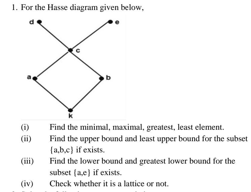 Solved 1. For the Hasse diagram given below, (i) Find the | Chegg.com