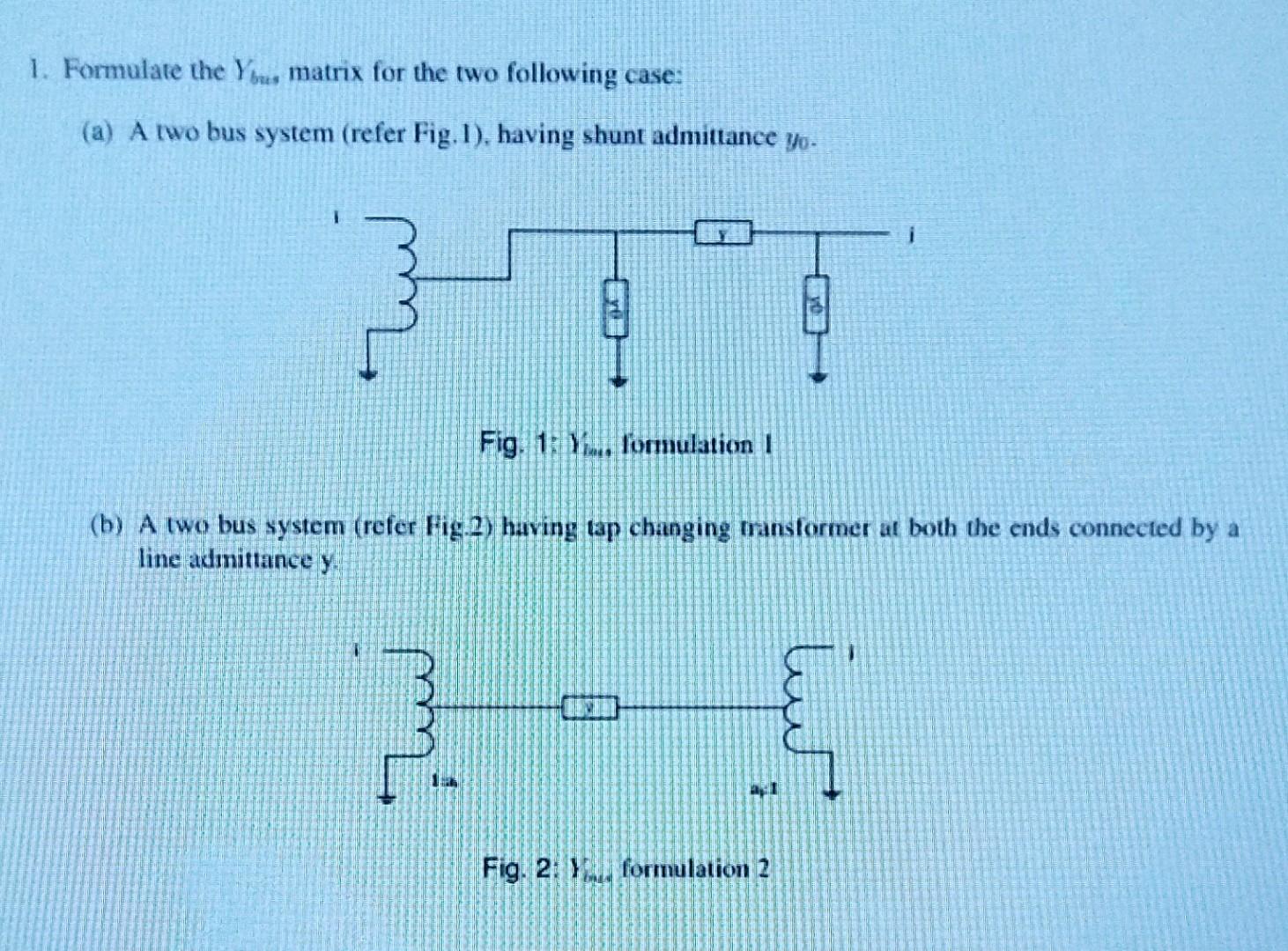 Solved 1. Formulate the Ybus matrix for the two following | Chegg.com