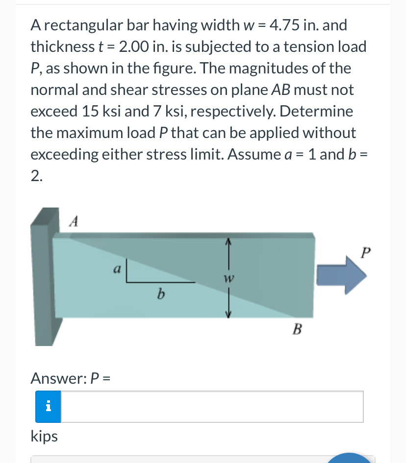 Solved A rectangular bar having width w=4.75 ﻿in. | Chegg.com