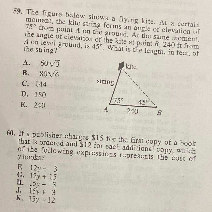 Solved 59. The figure below shows a flying kite. At a | Chegg.com