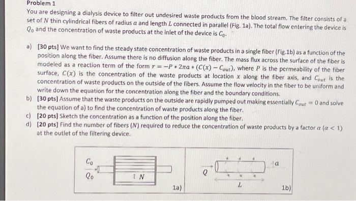 Solved Problem 1 You are designing a dialysis device to | Chegg.com