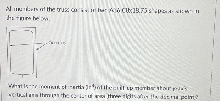 Solved All members of the truss consist of two A36 C8x18.75 | Chegg.com