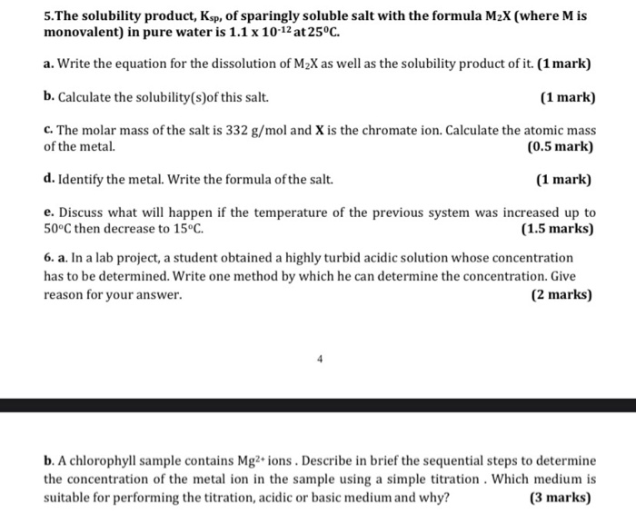 Solved 5.The solubility product, Ksp, of sparingly soluble | Chegg.com
