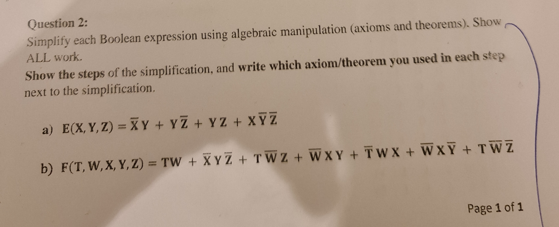 Question 2:Simplify each Boolean expression using | Chegg.com