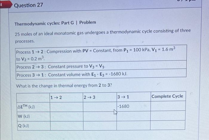 Solved Thermodynamic cycles: Part G | Problem 25 moles of an | Chegg.com