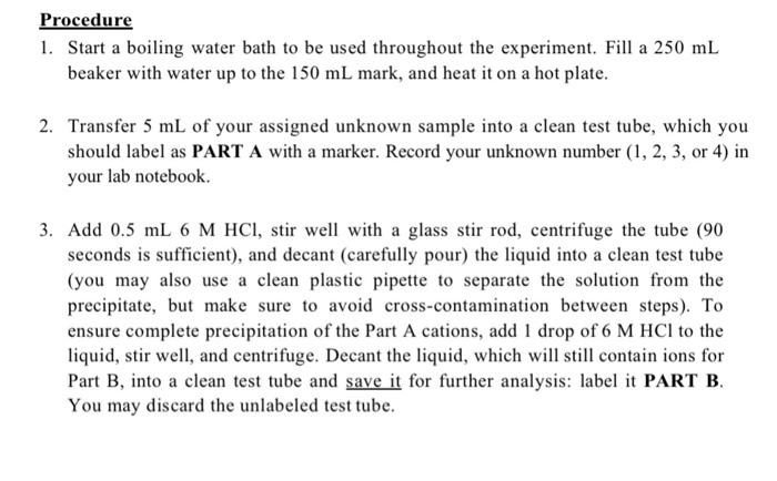 Solved Procedure 1. Start a boiling water bath to be used | Chegg.com