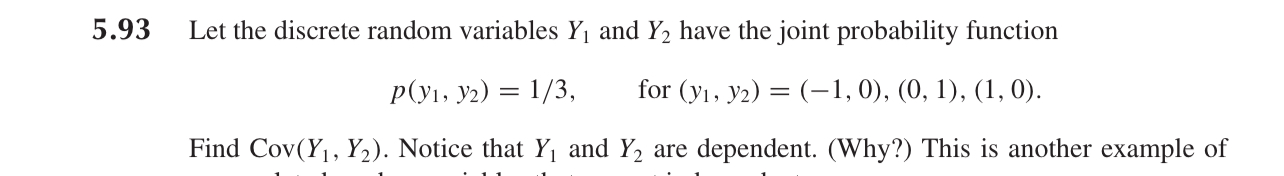 Solved 5.93 ﻿Let the discrete random variables Y1 ﻿and Y2 | Chegg.com