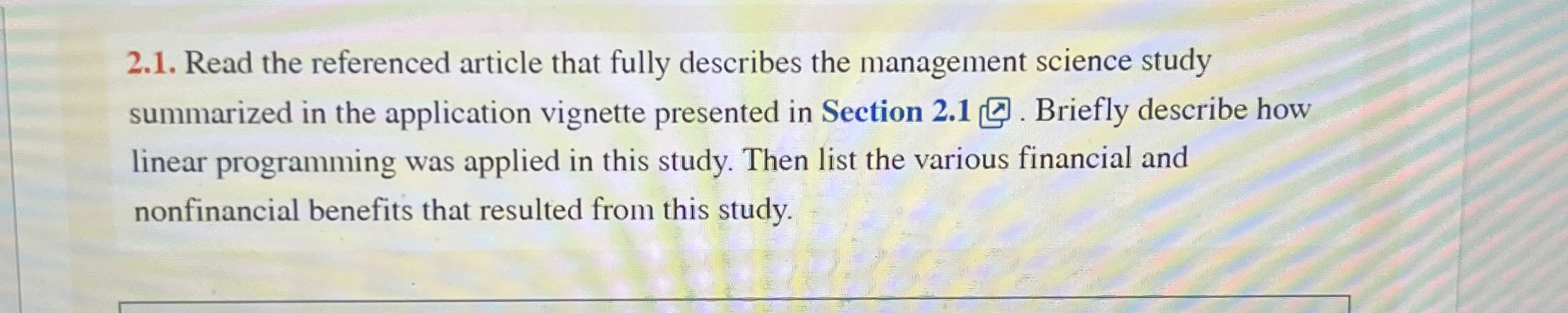 Solved 2.1. ﻿Read the referenced article that fully | Chegg.com