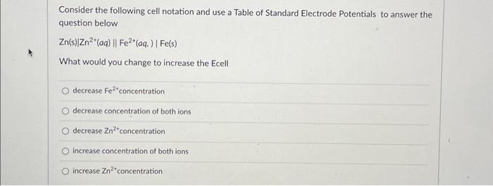 Solved Consider the following cell notation and use a Table | Chegg.com