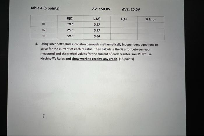 Solved Table 3 ( 5 points) ΔV1:50.0 V 3. Using Kirchhoff's | Chegg.com
