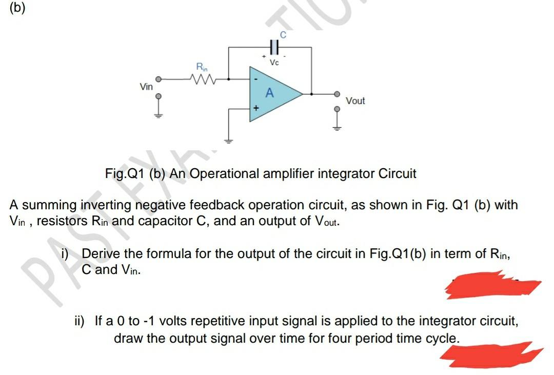 Solved Fig.Q1 (b) An Operational amplifier integrator | Chegg.com