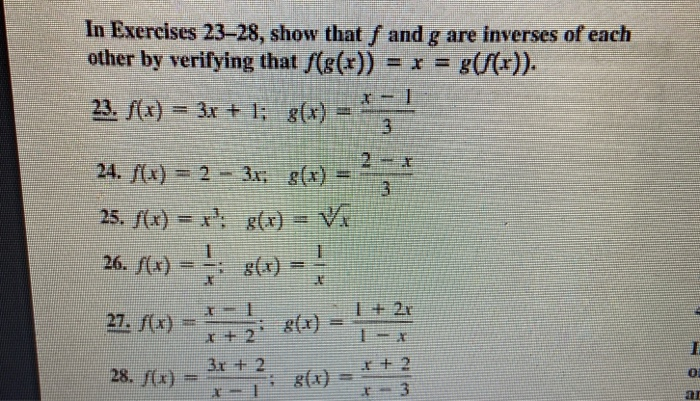 Solved In Exercises 23–28, show that and g are inverses of | Chegg.com