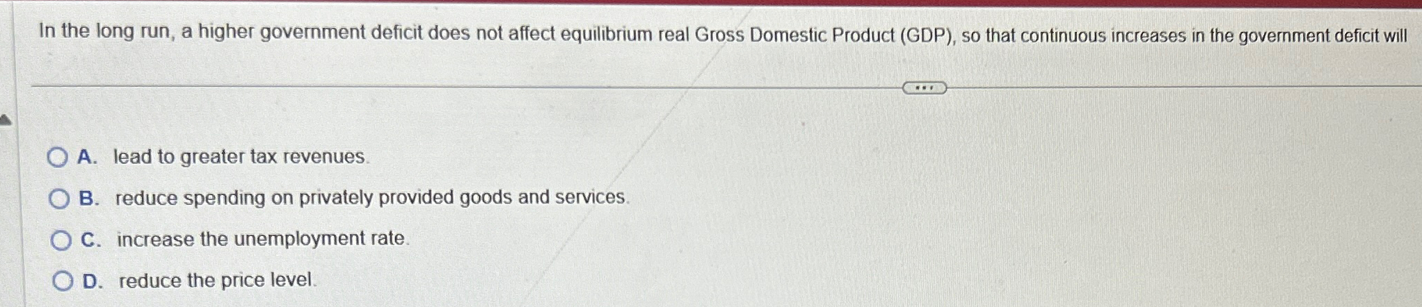 In the long run, a higher government deficit does not | Chegg.com