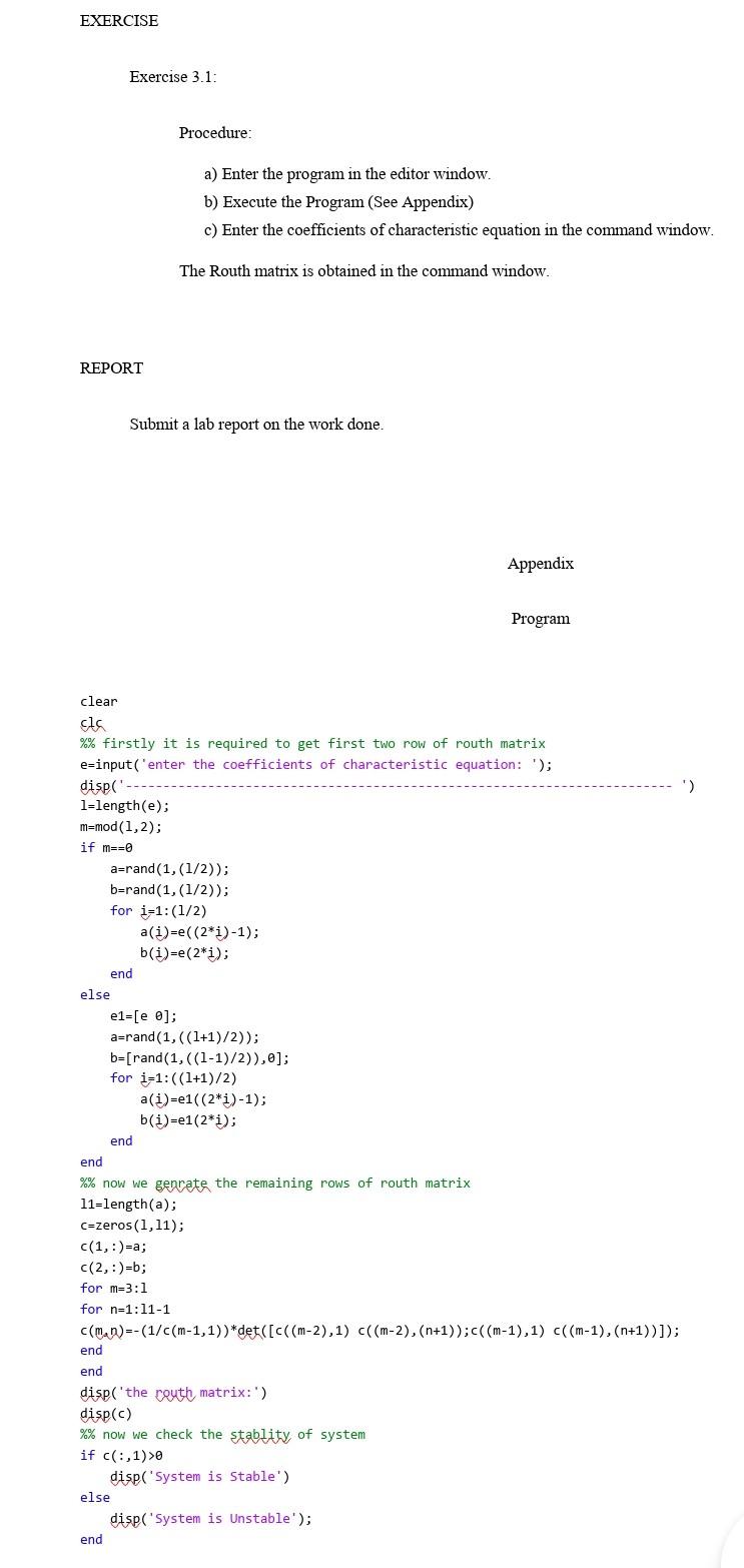 Solved EXERCISE Exercise 3.1: Procedure: a) Enter the | Chegg.com