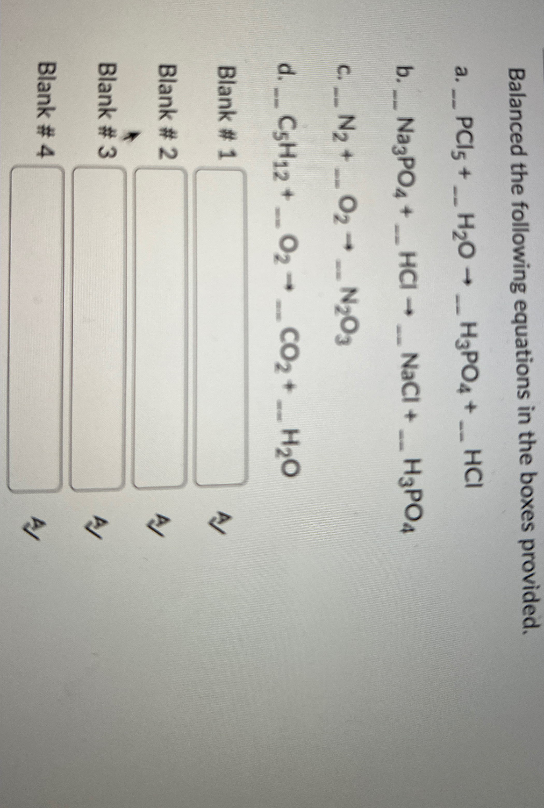 Solved Balanced the following equations in the boxes | Chegg.com