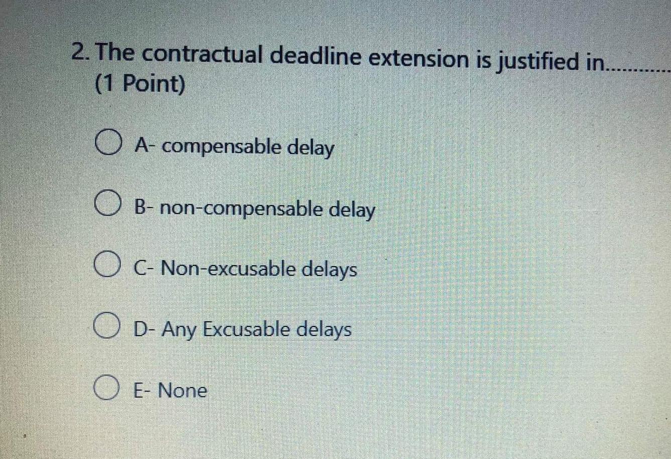 Solved 2. The contractual deadline extension is justified | Chegg.com