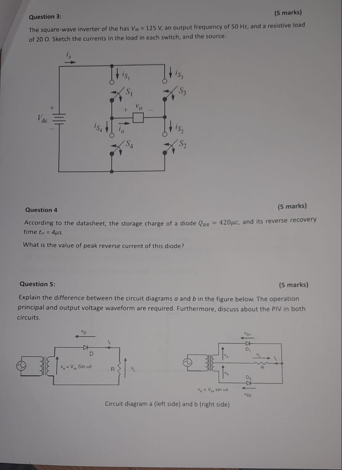 Solved Question 3:The square-wave inverter of the has | Chegg.com
