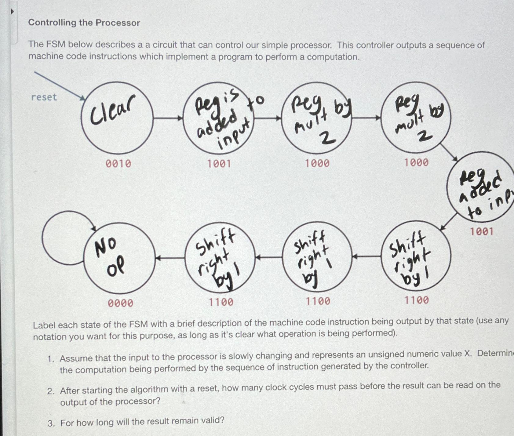 Solved Controlling the ProcessorThe FSM below describes a a | Chegg.com