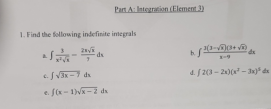 Solved Part A: Integration (Element 3) ?()Find the following | Chegg.com