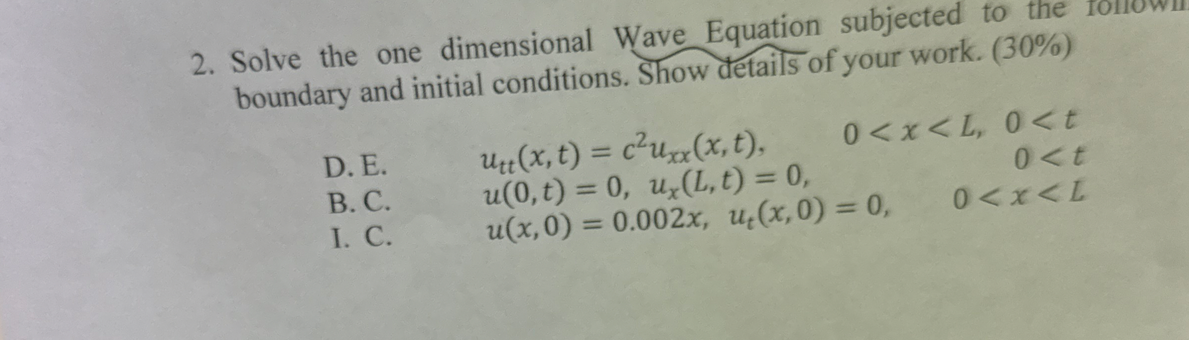 Solved Solve the one dimensional Wave Equation subjected to | Chegg.com