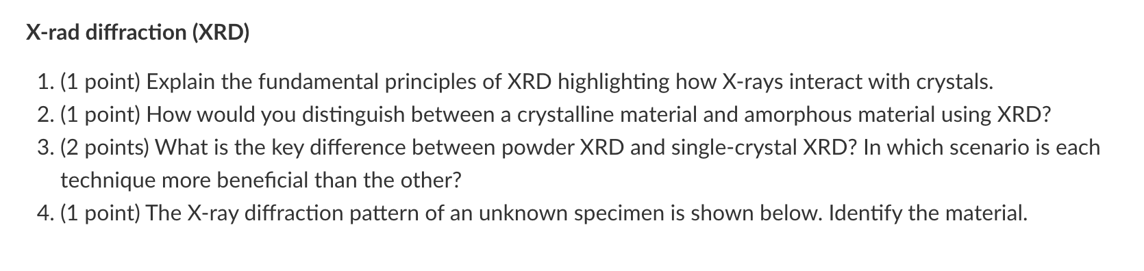 Solved X-rad diffraction (XRD)1. (1 ﻿point) ﻿Explain the | Chegg.com