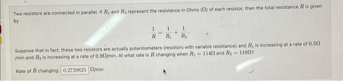 Solved Two resistors are connected in parallel. If R1 and R2 | Chegg.com