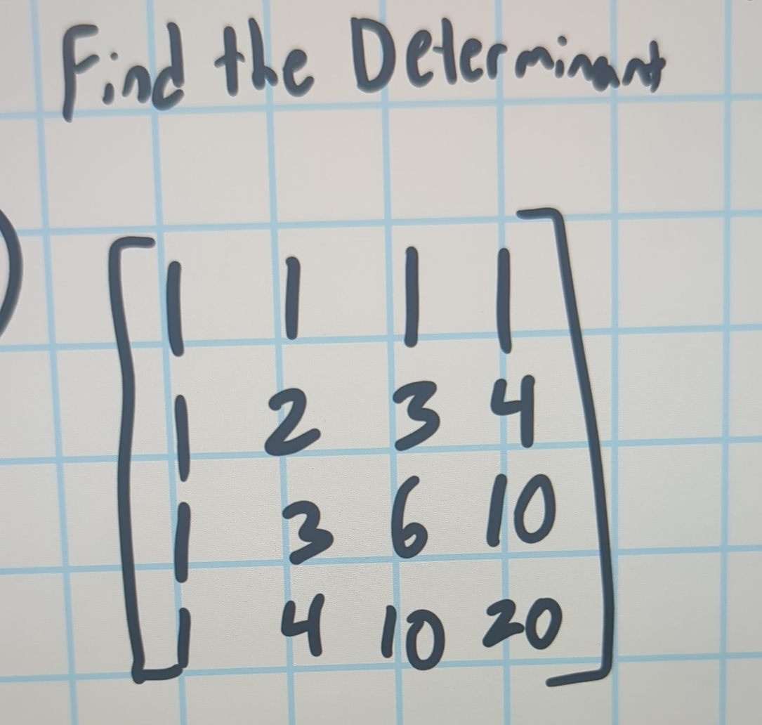 Solved Find the Determinant[1111123413610141020] | Chegg.com