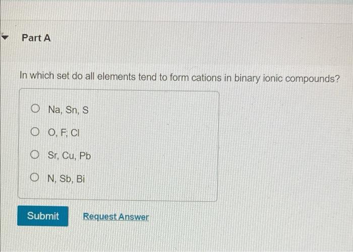 Solved Part A In which set do all elements tend to form | Chegg.com