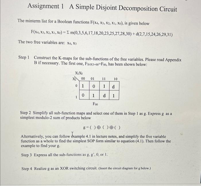 Assignment 1 A Simple Disjoint Decomposition Circuit | Chegg.com