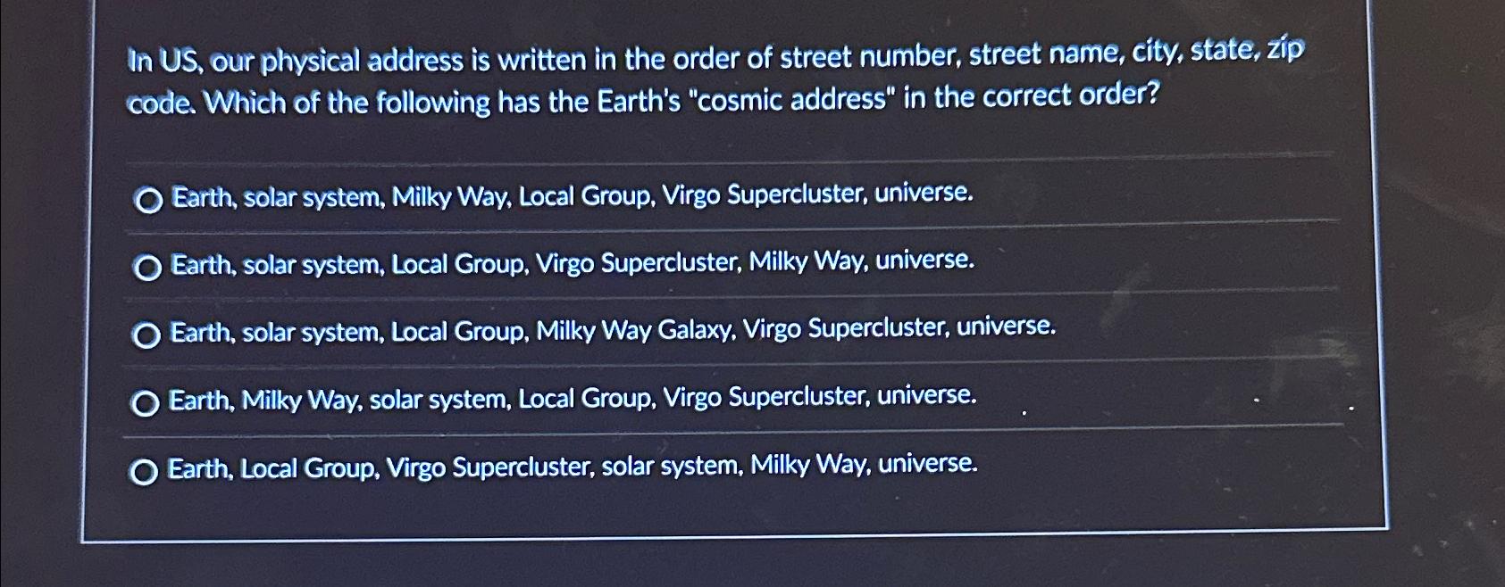 Solved In US, ﻿our physical address is written in the order | Chegg.com