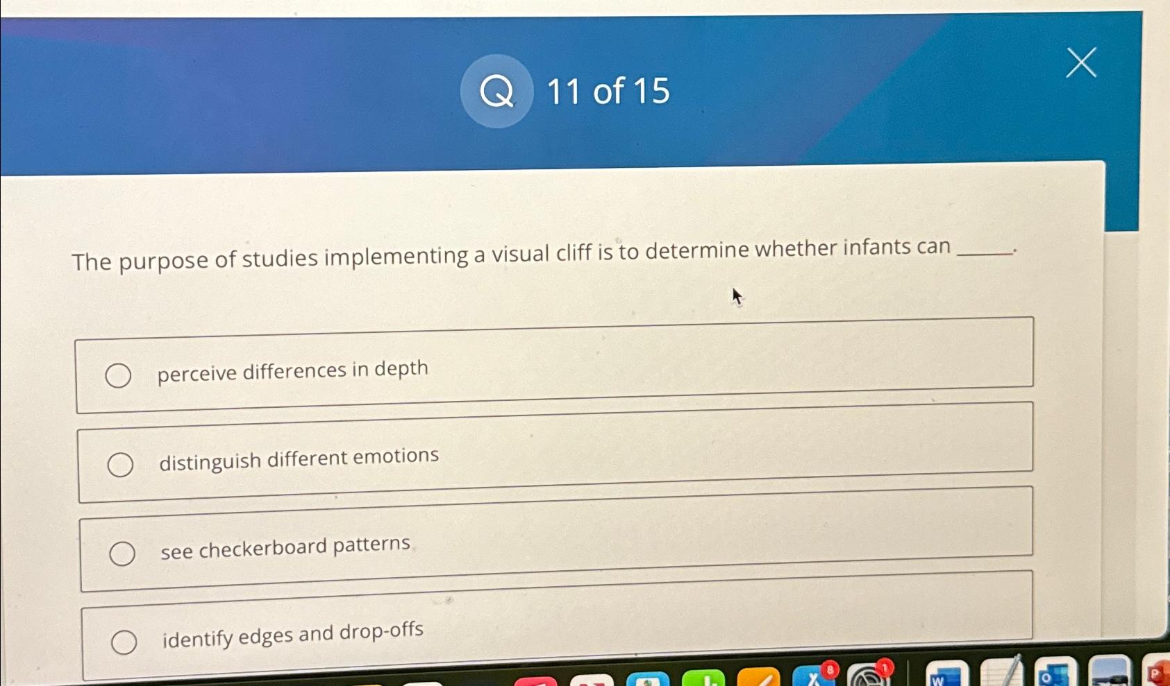 Solved 11 ﻿of 15The purpose of studies implementing a visual | Chegg.com