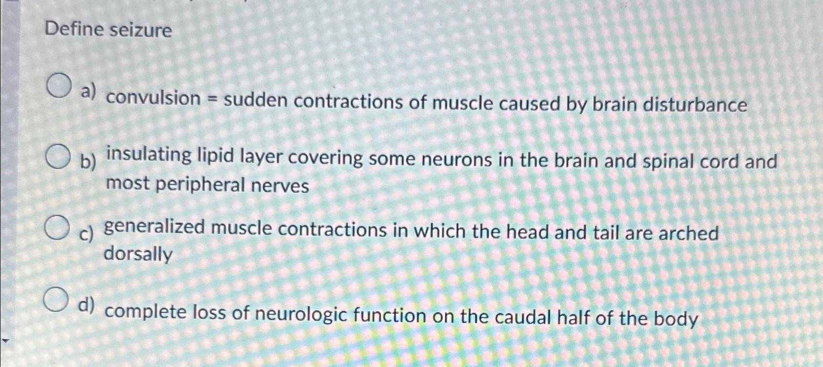 Solved Define seizurea) ﻿convulsion = ﻿sudden contractions | Chegg.com