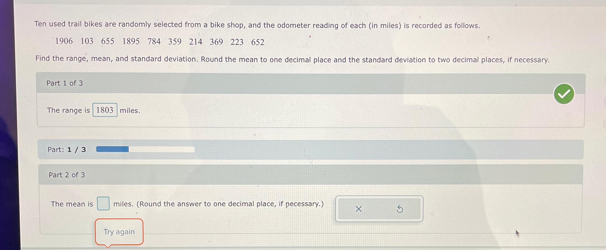 Solved Ten used trail bikes are randomly selected from a | Chegg.com