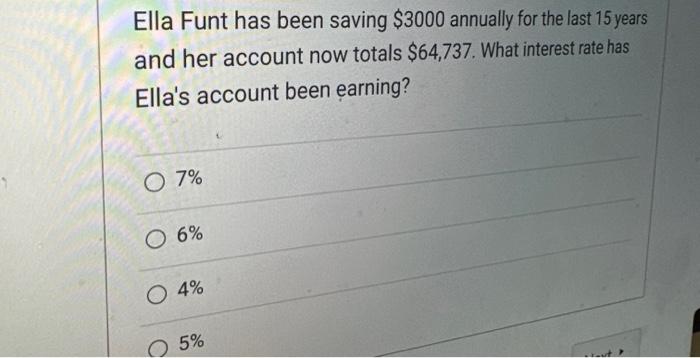 Solved Ella Funt has been saving $3000 annually for the last | Chegg.com