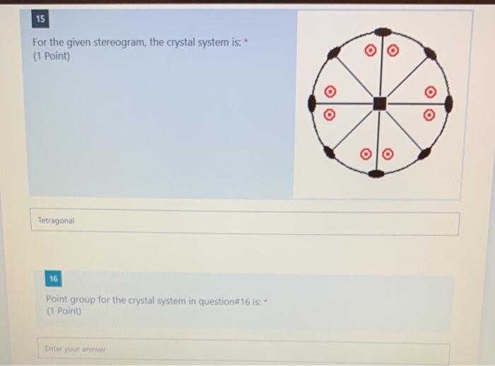 Solved 15 For the given stereogram, the crystal system is (1 | Chegg.com