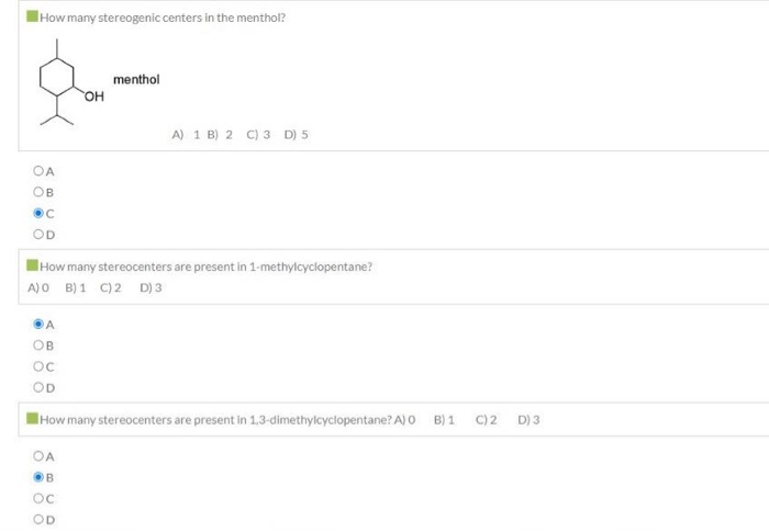 Solved How many stereogenic centers in the menthol? menthol | Chegg.com