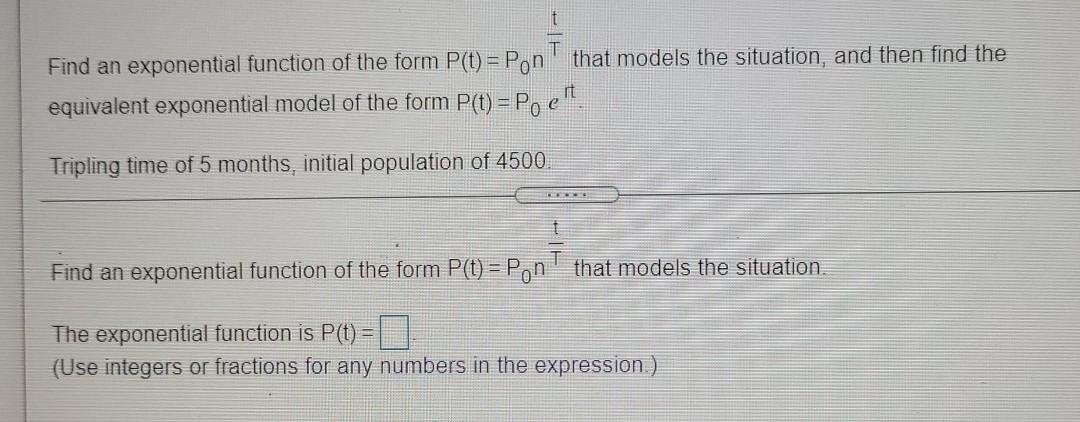Solved t T Find an exponential function of the form P(t) = | Chegg.com