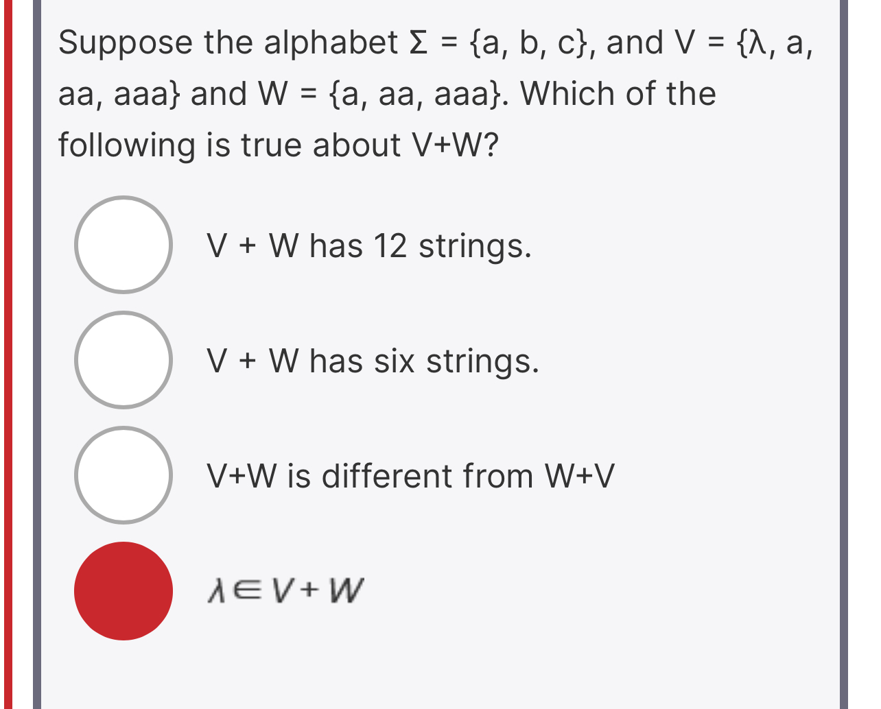 Solved Suppose the alphabet Σ={a,b,c}, ﻿an V={ λ, a,aa, | Chegg.com