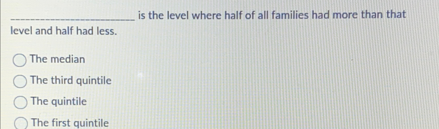 Solved q, ﻿is the level where half of all families had more | Chegg.com