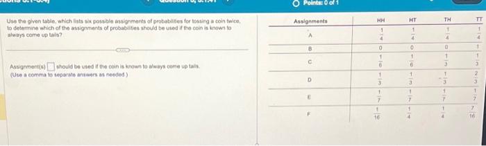 Solved Use the given table, which lists six possible | Chegg.com