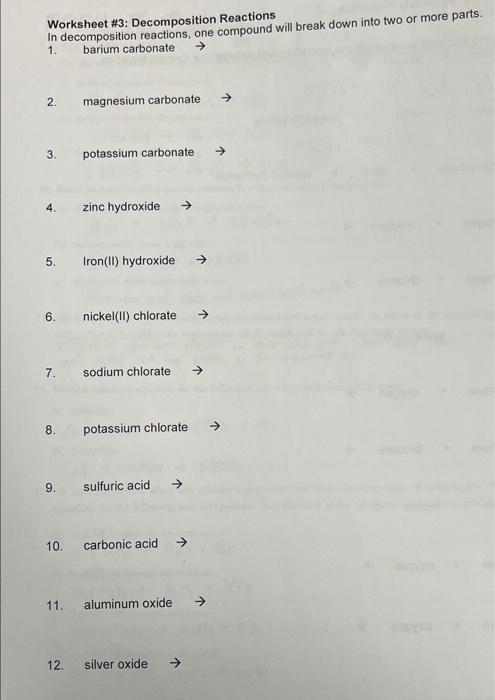 Solved Worksheet #3: Decomposition Reactions In | Chegg.com
