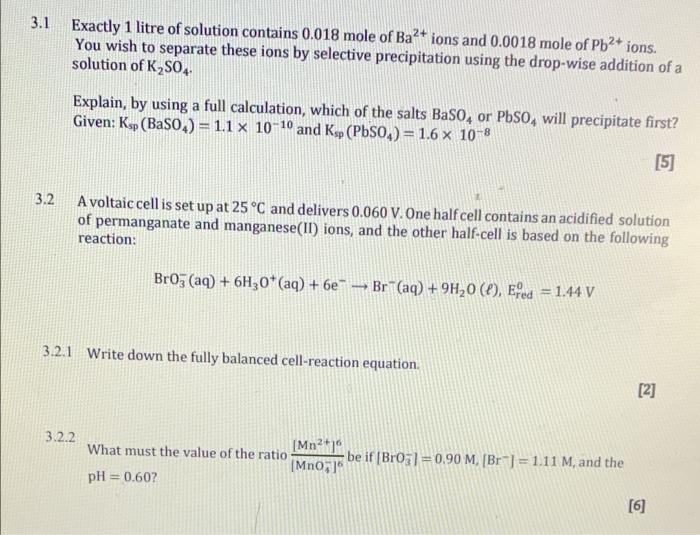 Solved 3.1 Exactly 1 litre of solution contains 0.018 mole | Chegg.com