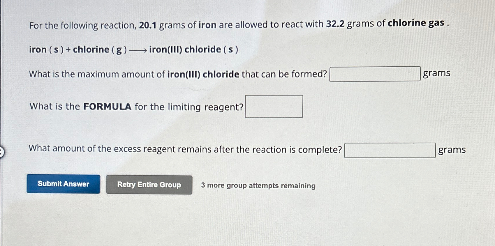 Solved For the following reaction, 20.1 ﻿grams of iron are | Chegg.com