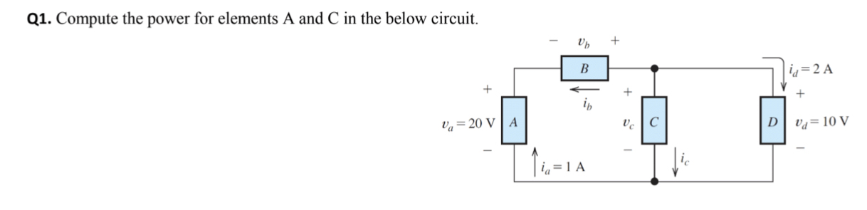 Solved Q1. ﻿Compute the power for elements A and C ﻿in the | Chegg.com