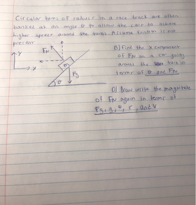 Solved Circular turns of radiuss in a race track are often | Chegg.com