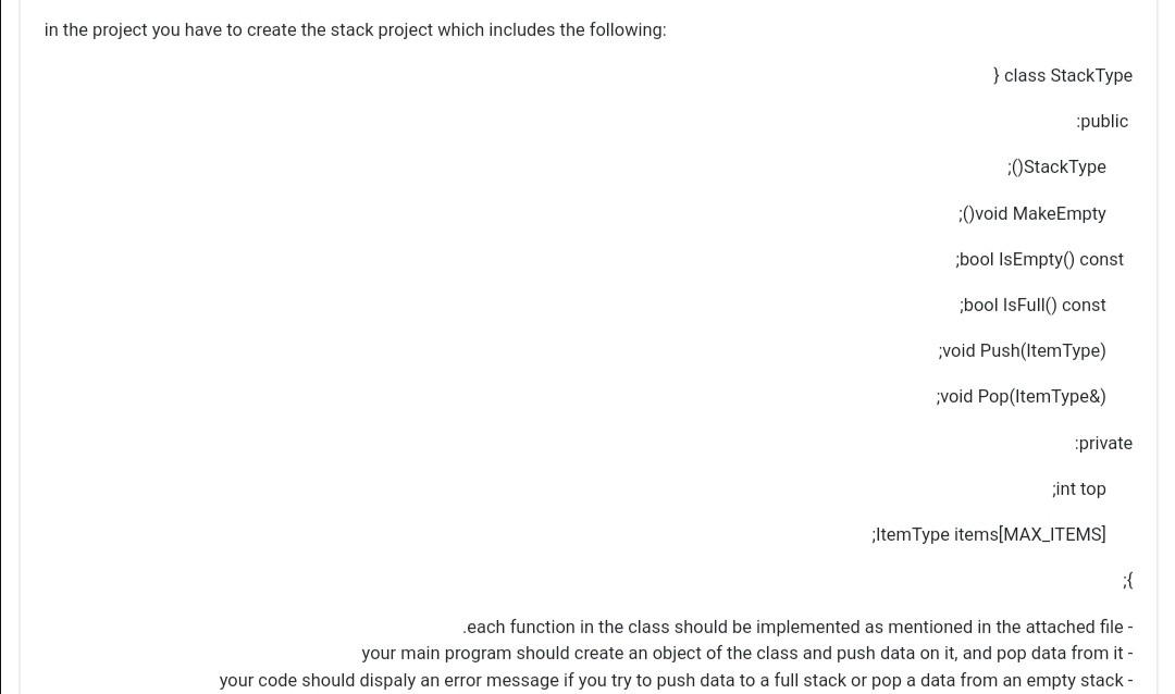 Solved in the project you have to create the stack project | Chegg.com