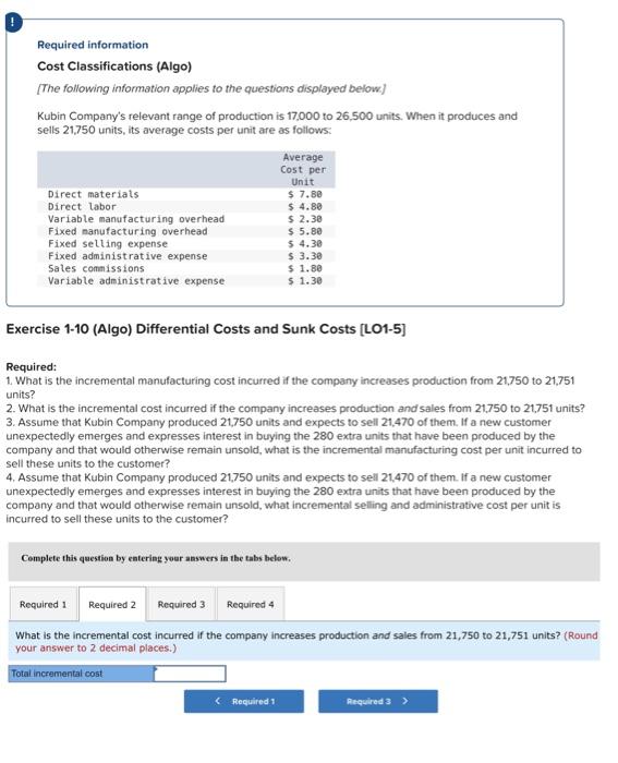 Solved Required information Cost Classifications (Algo) [The | Chegg.com