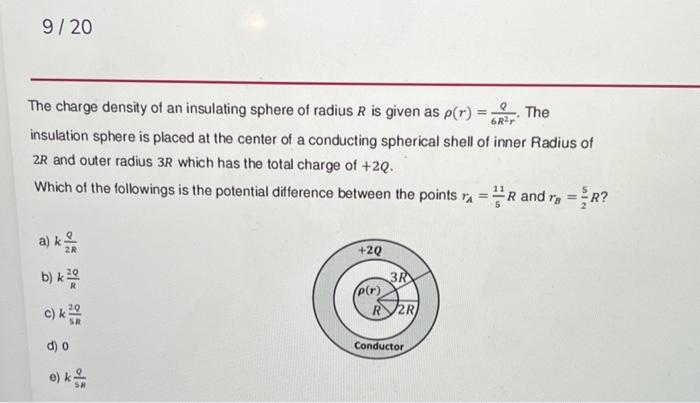 Solved 9/20 The insulation sphere is placed at the center of | Chegg.com